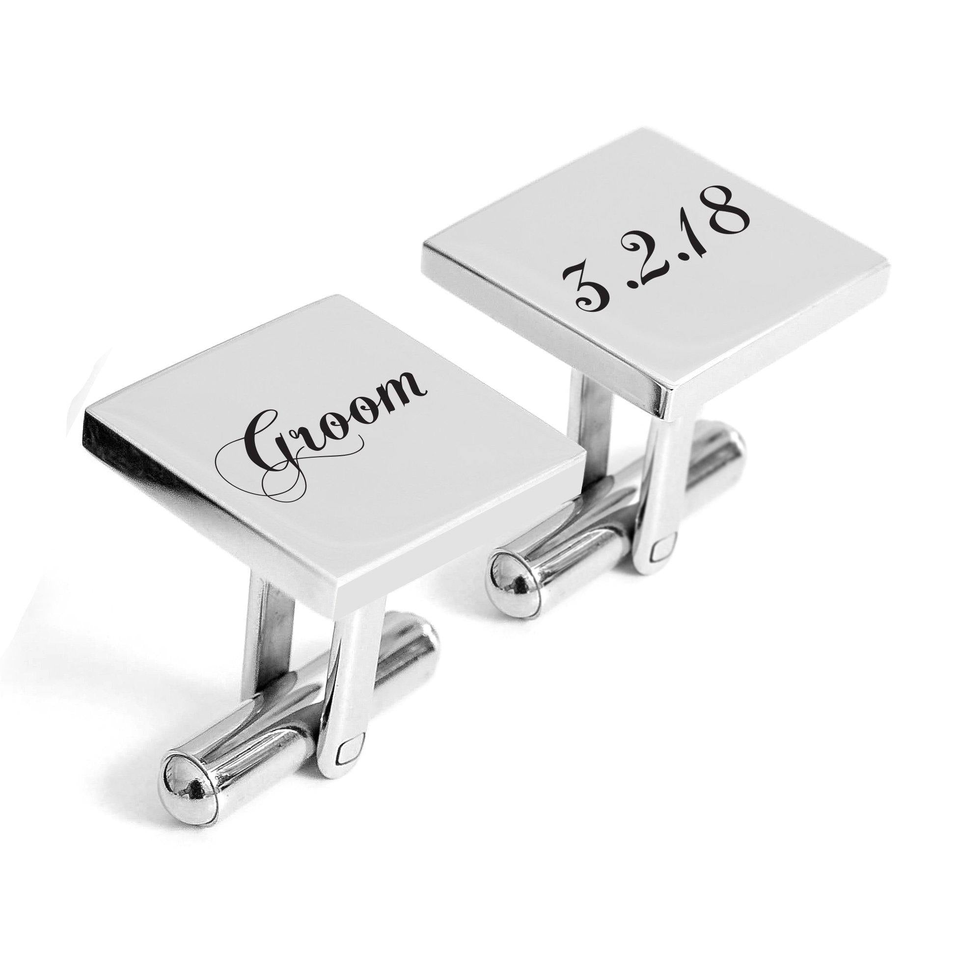 Engraved Groom cufflinks with wedding date – Alexa Lane